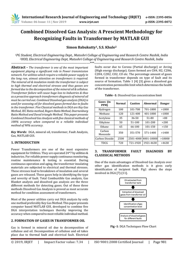 IRJET- Combined Dissolved Gas Analysis: A Prescient Methodology for Recognizing Faults in ...