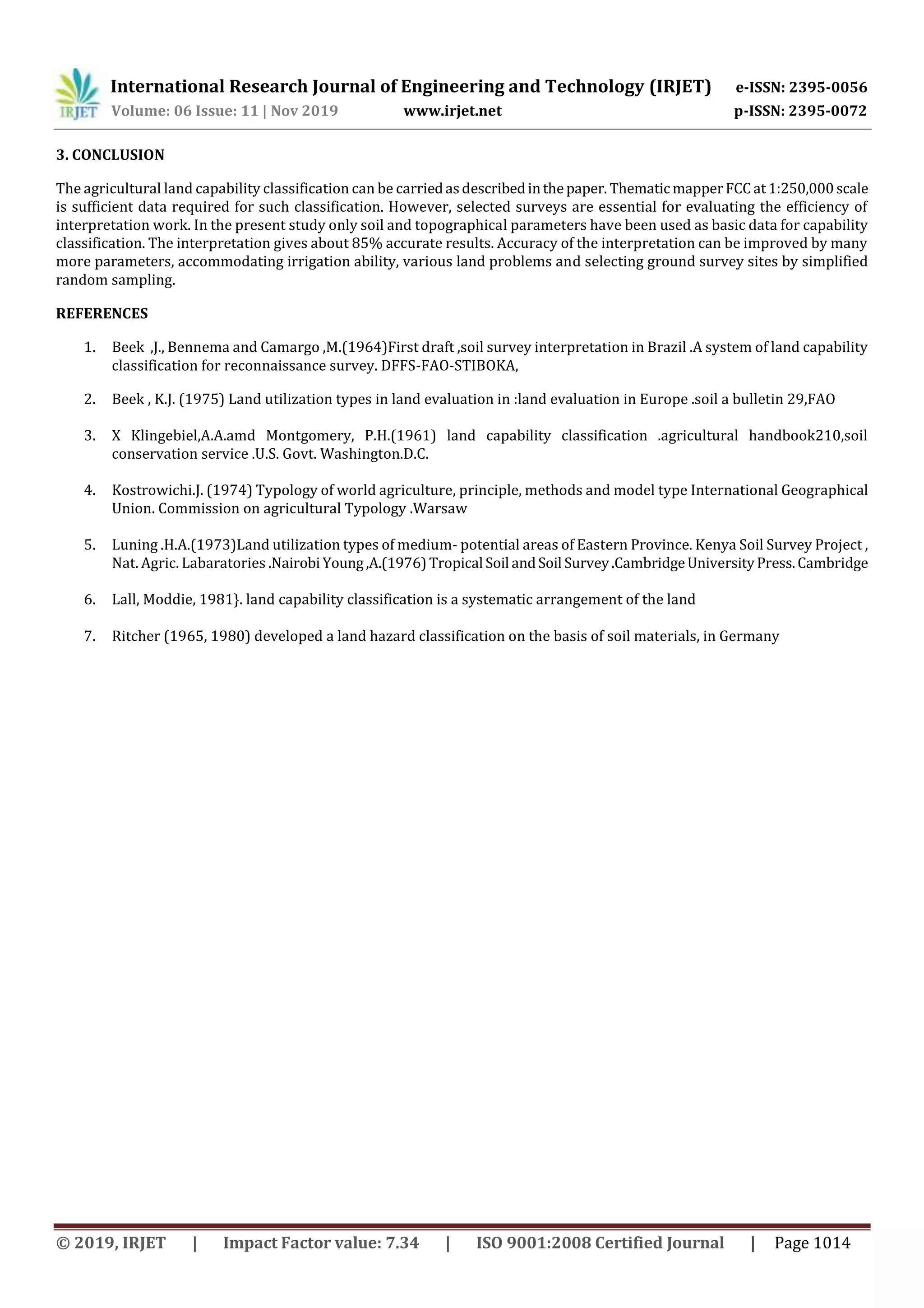 IRJET- Classification of Agricultural Land’s Capability | PDF