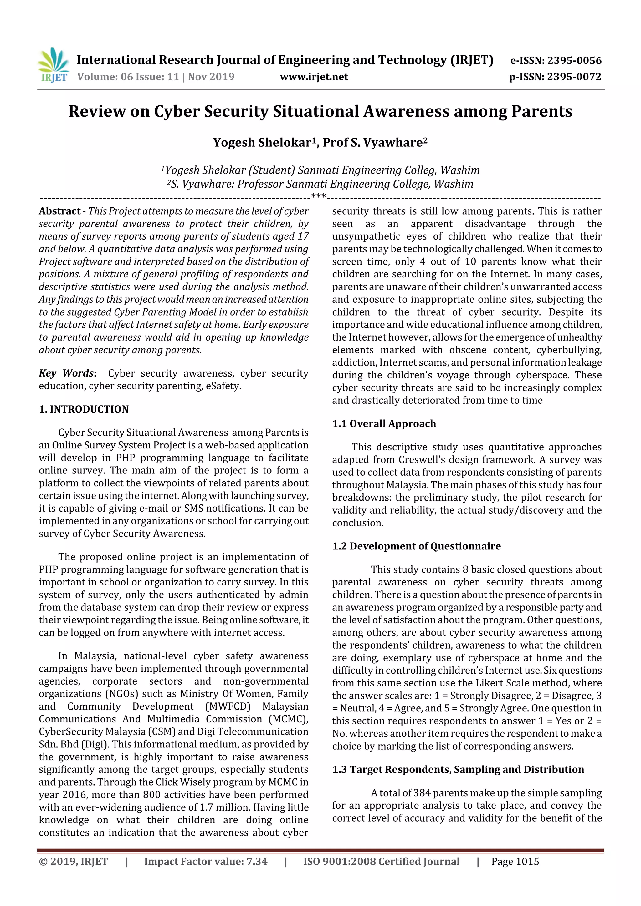 IRJET- Review on Cyber Security Situational Awareness among Parents | PDF