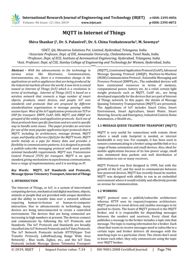 IRJET- MQTT in Internet of Things | PDF | Internet of Things | Internet