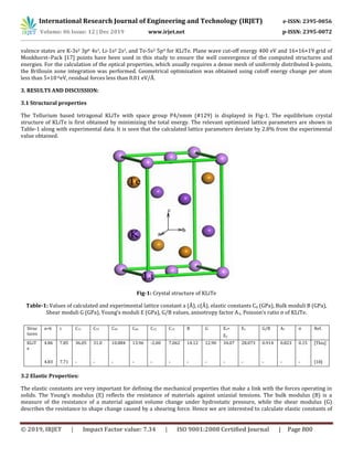 IRJET- Investigation of Structural, Elastic, Electronic and Optical Properties of Ternary KLiTe ...