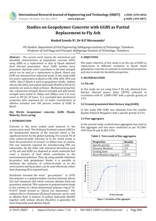 IRJET- Studies on Geopolymer Concrete with GGBS as Partial Replacement to Fly Ash | PDF