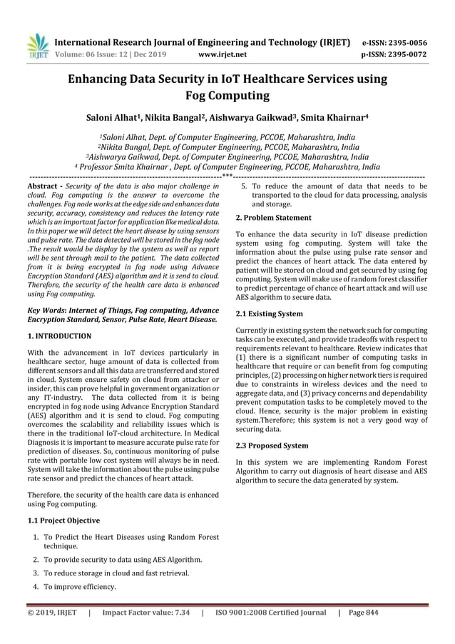 IRJET- Enhancing Data Security in IoT Healthcare Services using Fog Computing | PDF
