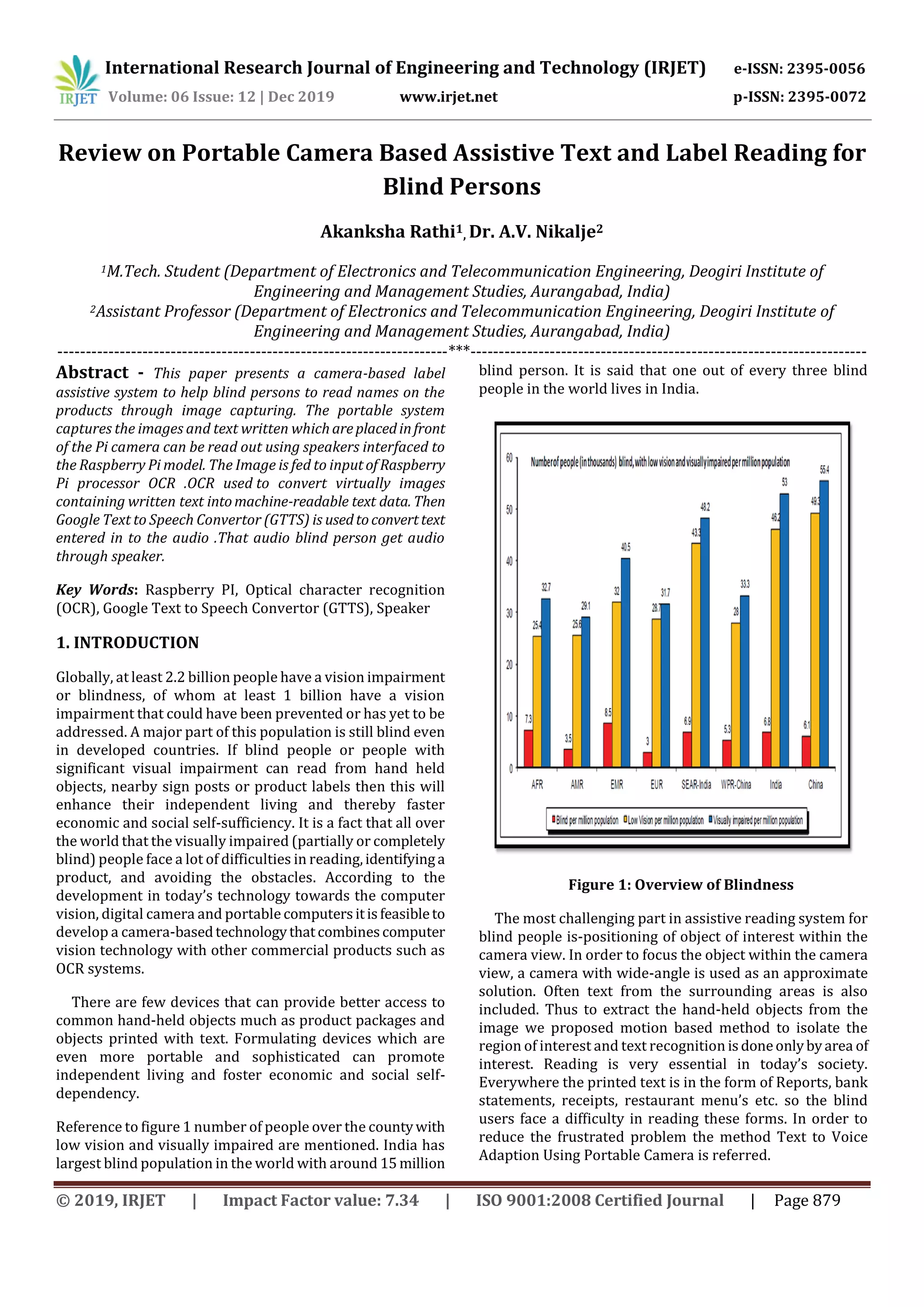 IRJET- Review on Portable Camera based Assistive Text and Label Reading for Blind Persons | PDF ...