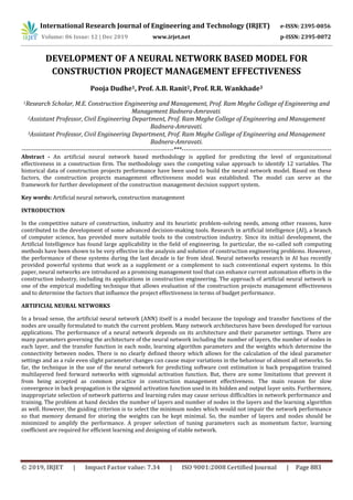 IRJET- Development of a Neural Network based Model for Construction Project Management ...