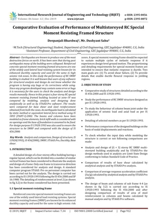 IRJET- Comparative Evaluation of Performance of Multistoreyed RC Special Moment Resisting Framed ...