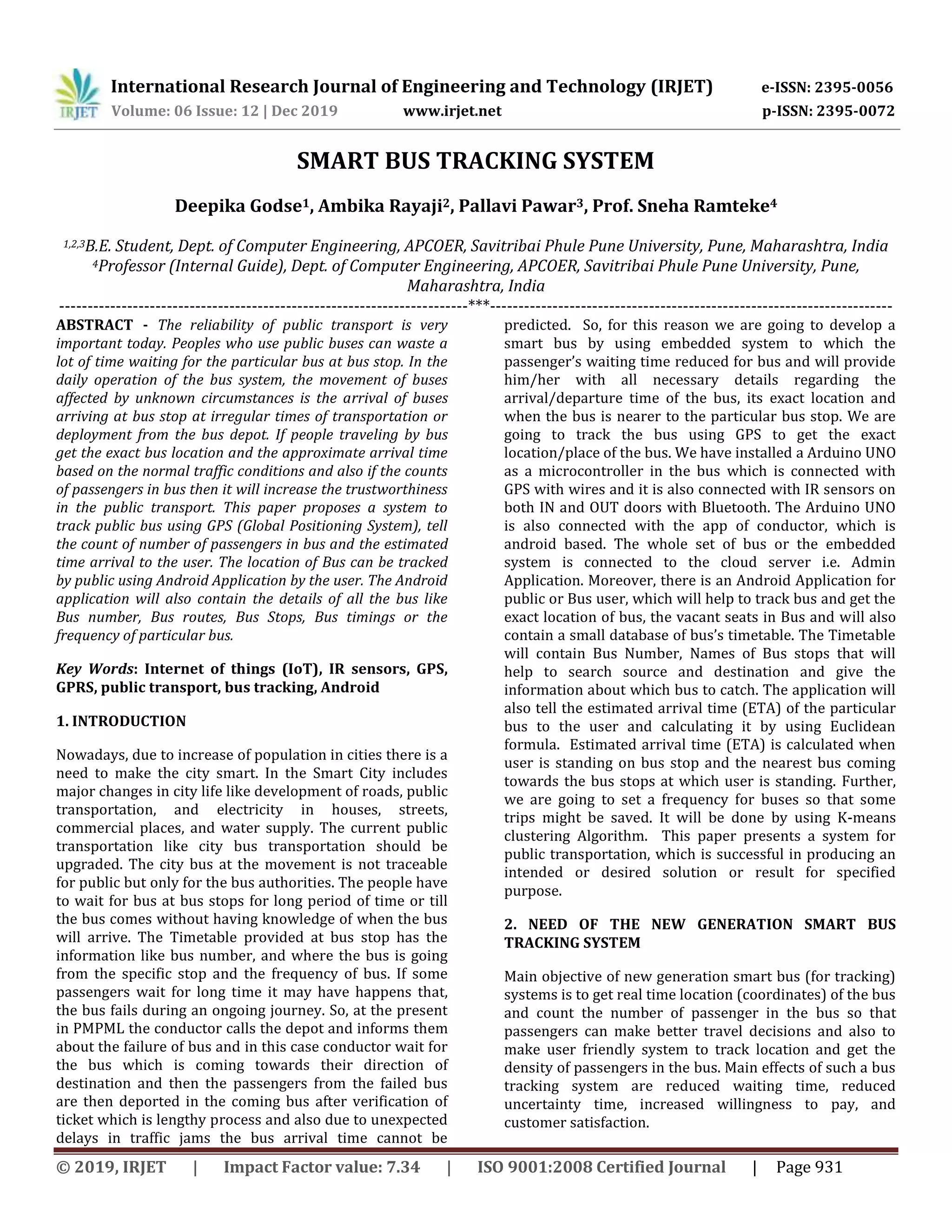 IRJET- Smart Bus Tracking System | PDF