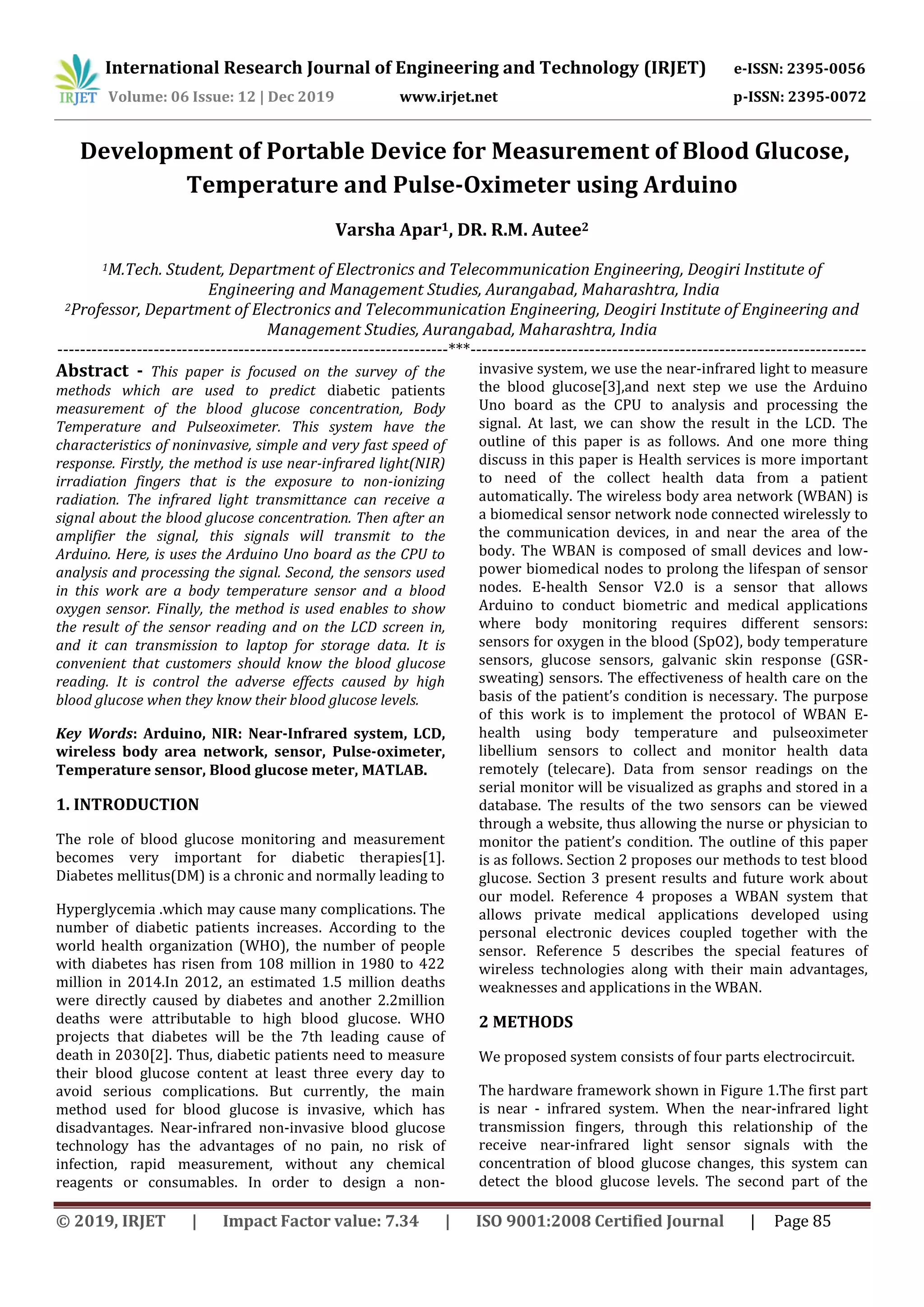 IRJET- Development of Portable Device for Measurement of Blood Glucose ...