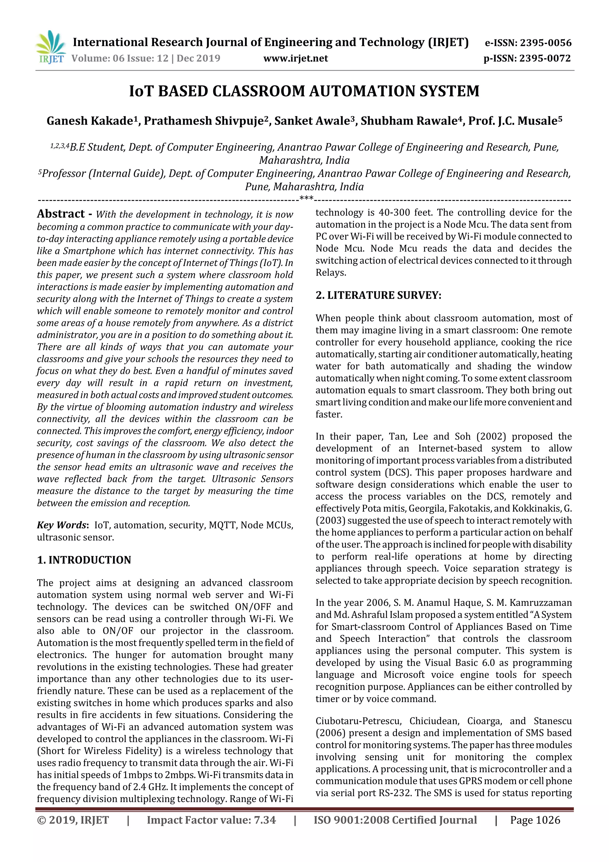 IRJET- IoT based Classroom Automation System | PDF