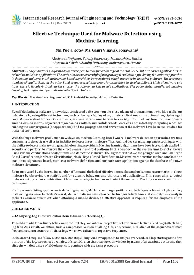 IRJET- Effective Technique Used for Malware Detection using Machine Learning | PDF