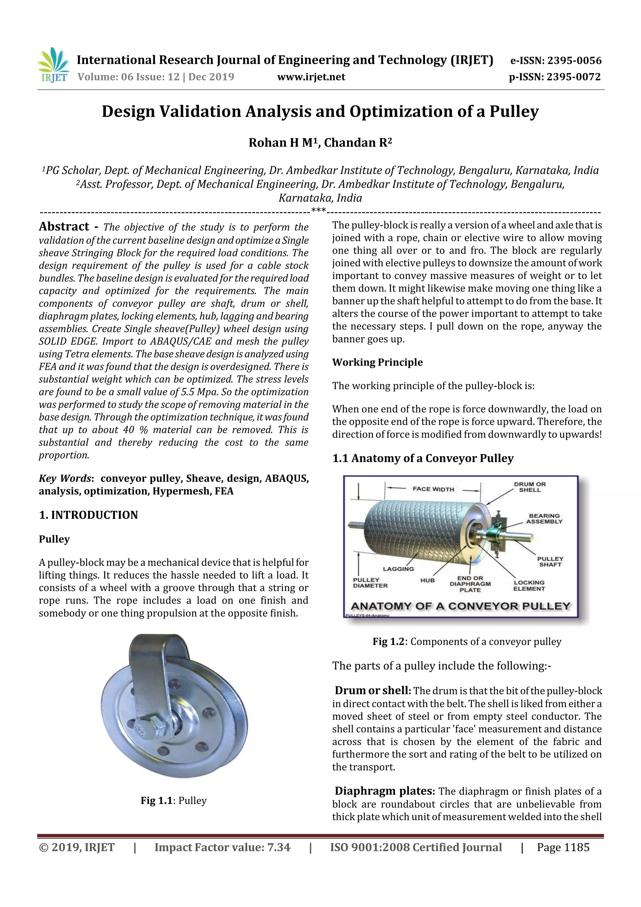 IRJET- Design Validation Analysis and Optimization of a Pulley | PDF
