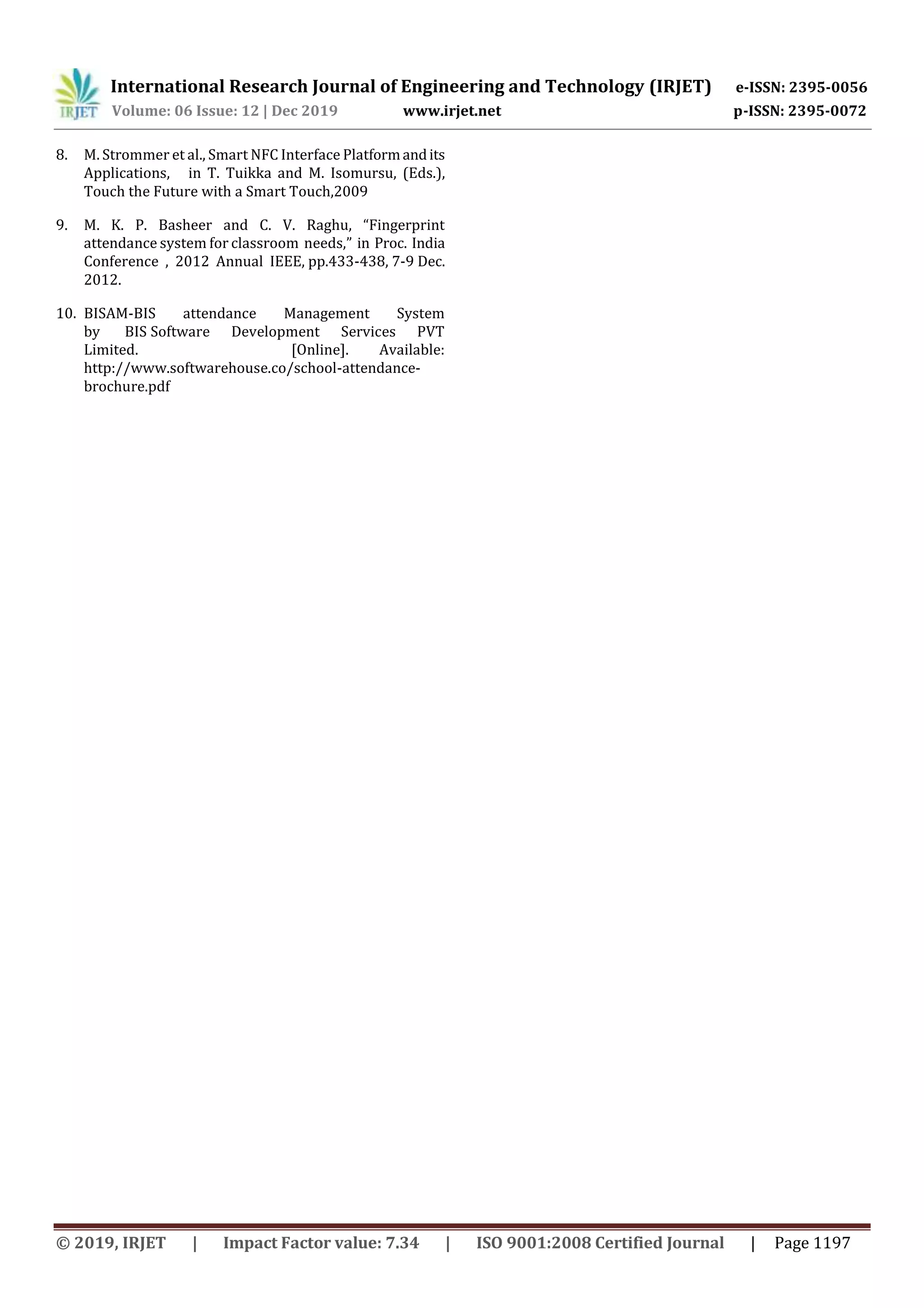 IRJET- Design and Implementation of an Intelligent Biometric Attendance ...