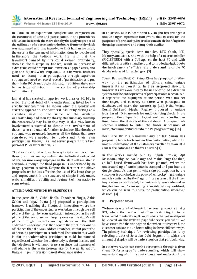 IRJET- Design and Implementation of an Intelligent Biometric Attendance System using IoT | PDF