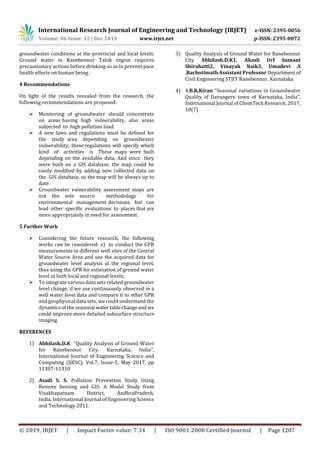 IRJET- Assessment of Groundwater Quality in & Around Ranebennur Taluk, Haveri District, using ...