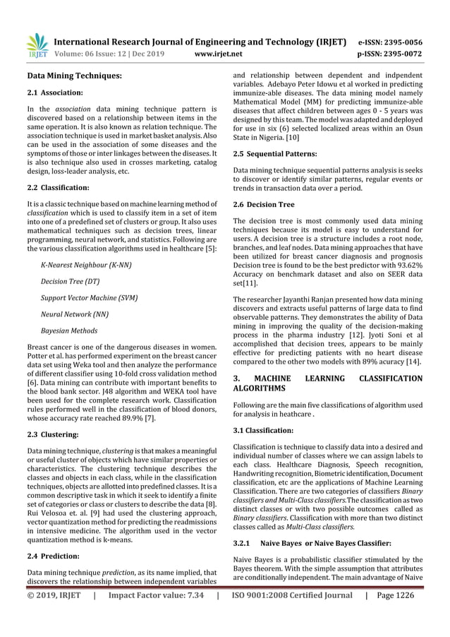 IRJET- Machine Learning Classification Algorithms for Predictive ... IRJET- Machine Learning Classification Algorithms for Predictive ...