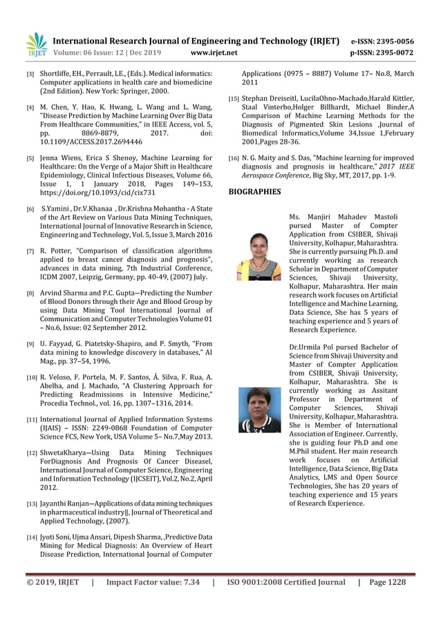 IRJET- Machine Learning Classification Algorithms for Predictive ... IRJET- Machine Learning Classification Algorithms for Predictive ...