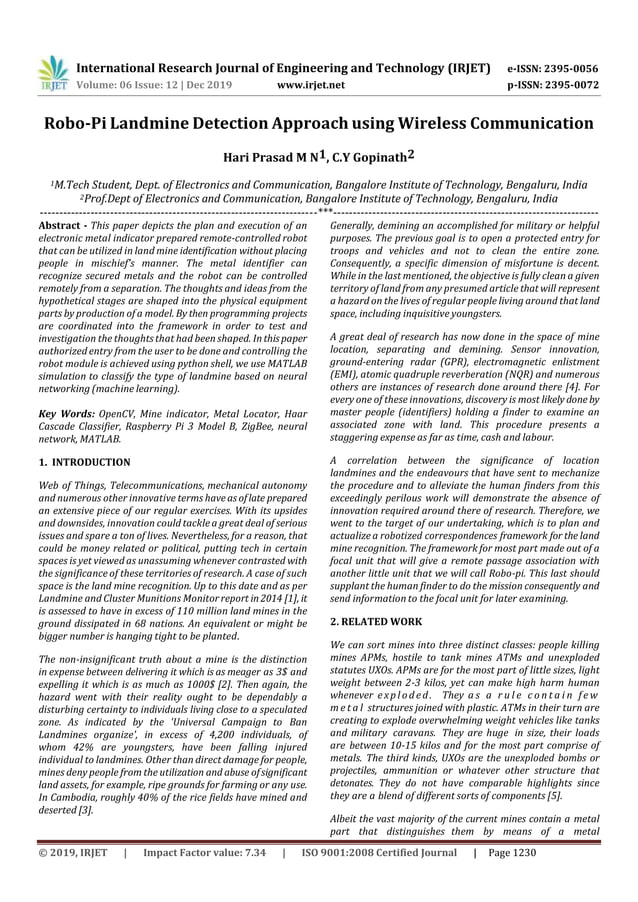 IRJET- Robo-Pi Landmine Detection Approach using Wireless Communication | PDF