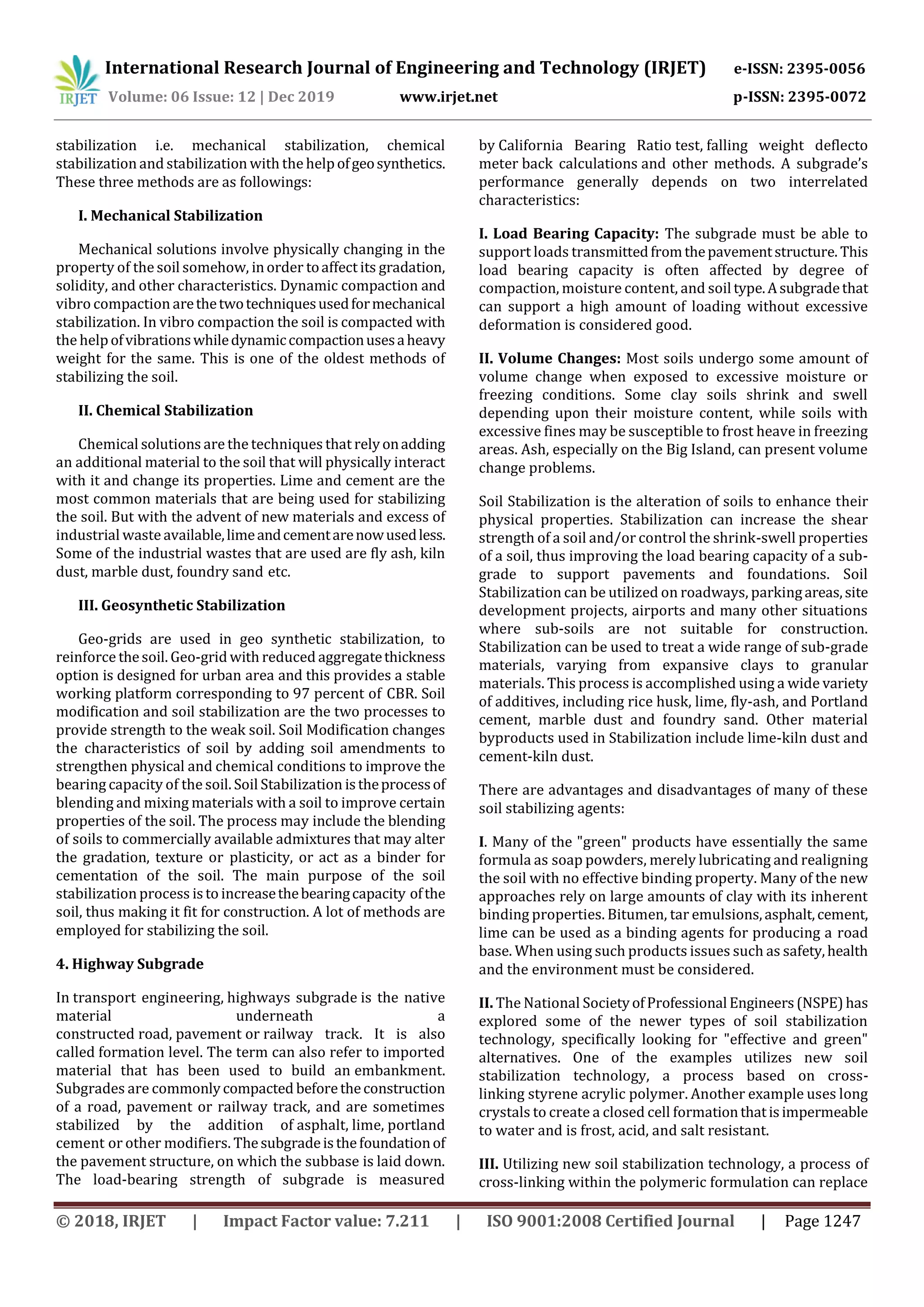 IRJET- Stabilisation of Soil with Marble Dust and Rice Husk in Highway Subgrade | PDF