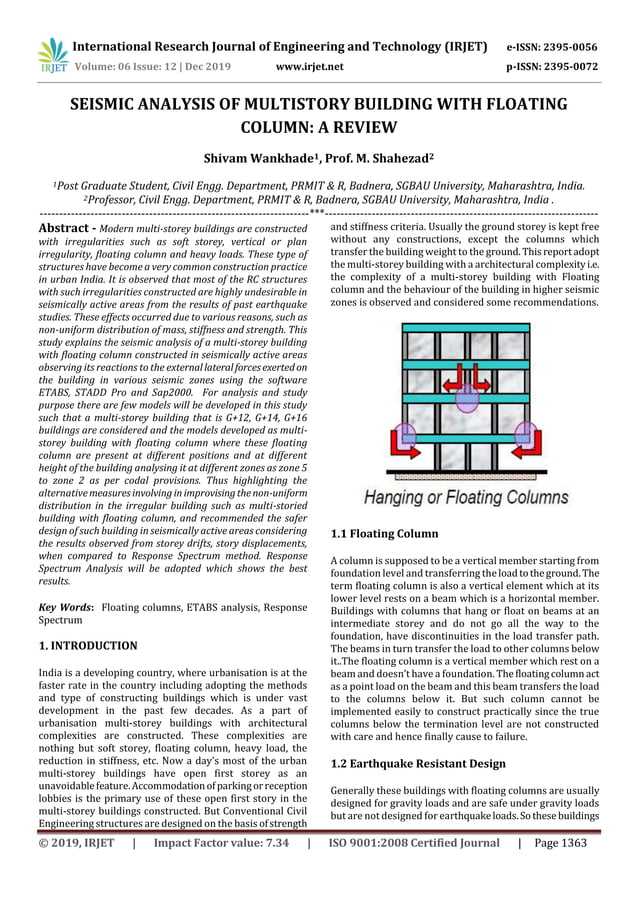IRJET- Seismic Analysis of Multistory Building with Floating Column : A Review | PDF | Civil ...