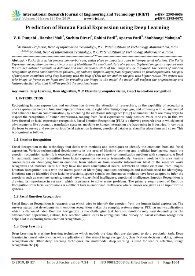 IRJET- Prediction of Human Facial Expression using Deep Learning | PDF