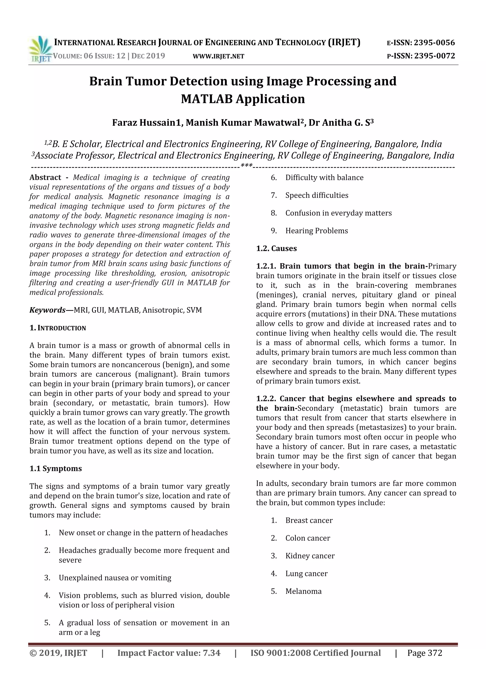 Irjet Brain Tumor Detection Using Image Processing And Matlab