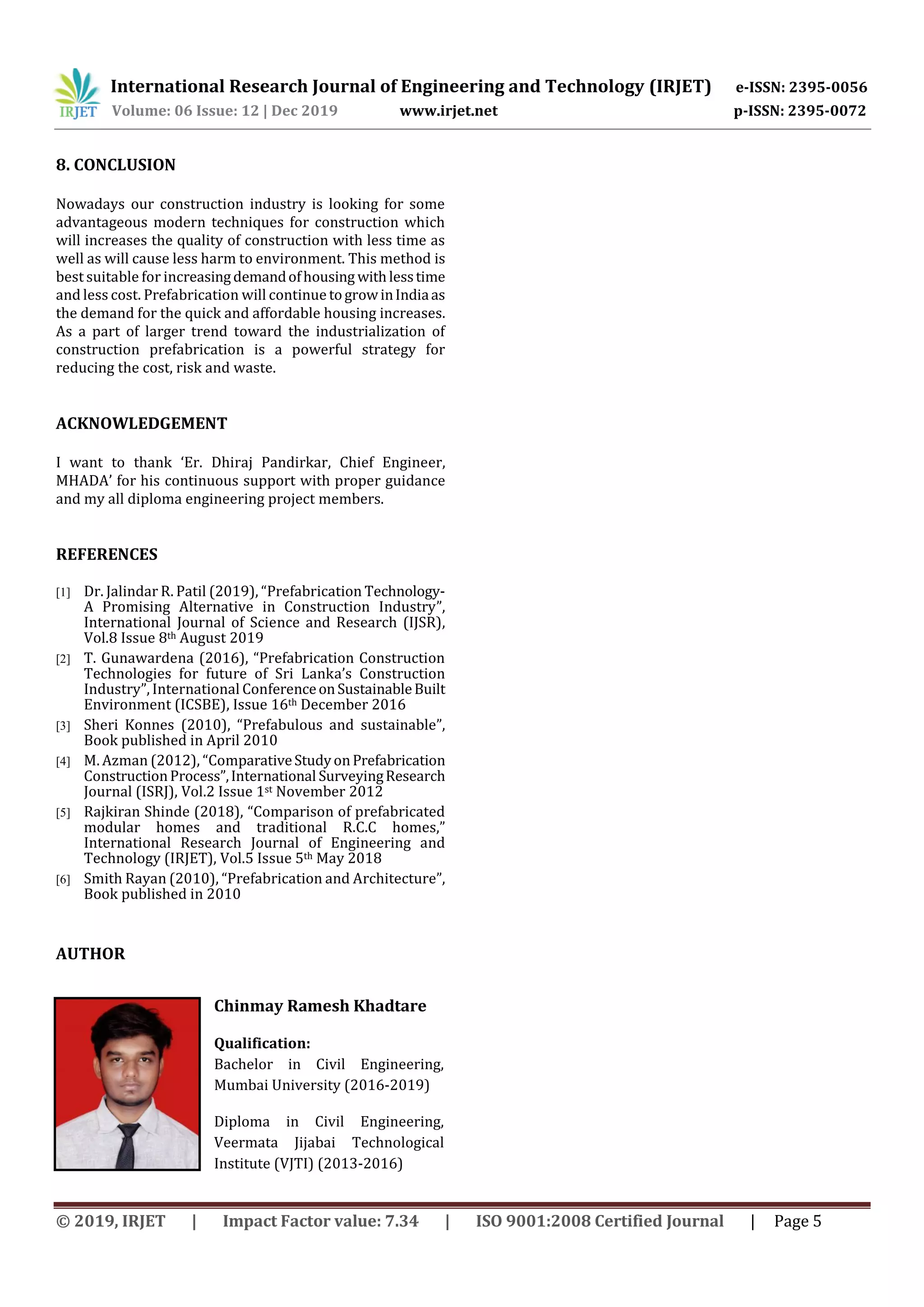 IRJET- Methodology of 3S Construction Method “Prefabrication Technology ...