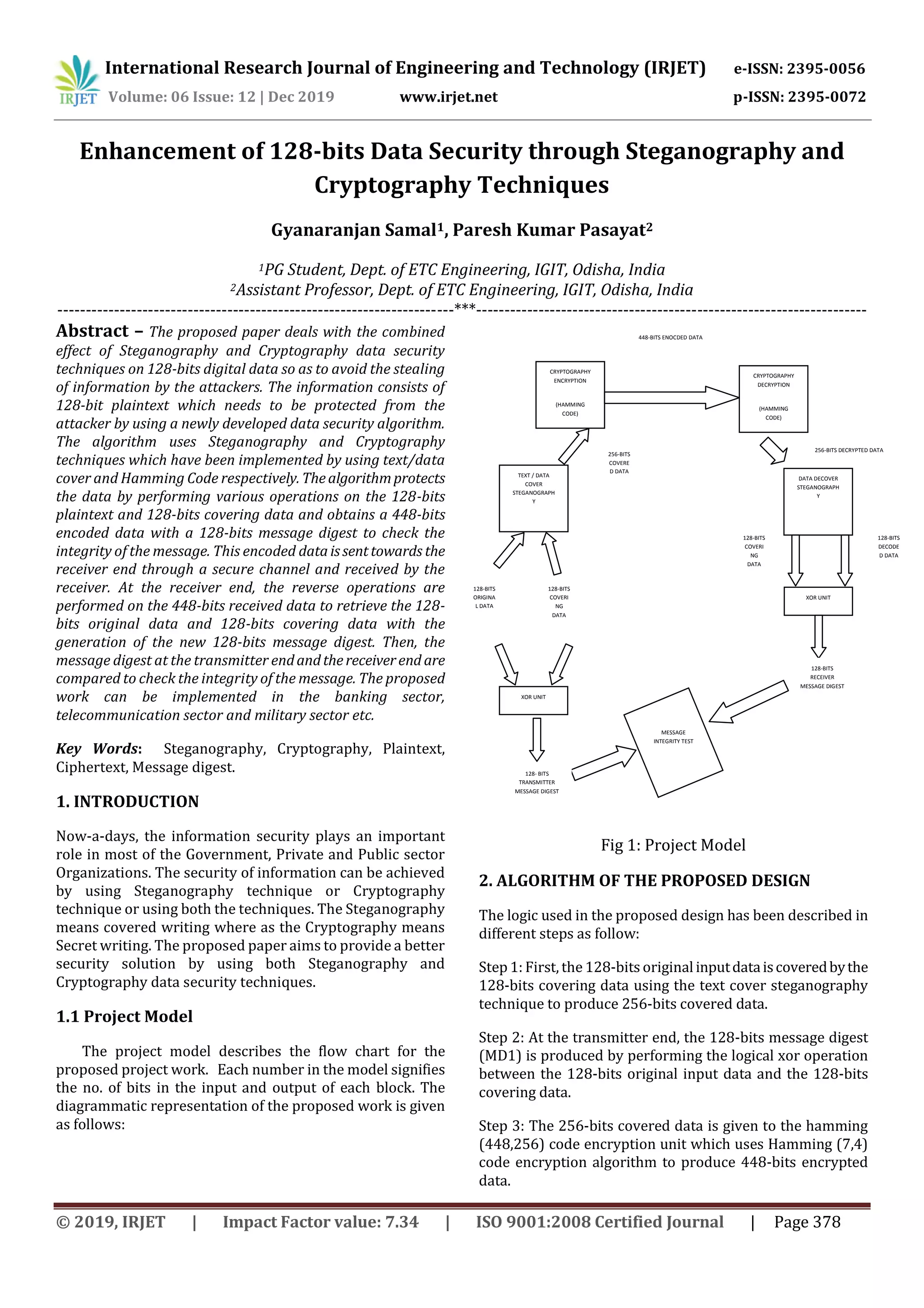 IRJET- Enhancement of 128-Bits Data Security through Steganography and Cryptography Techniques ...