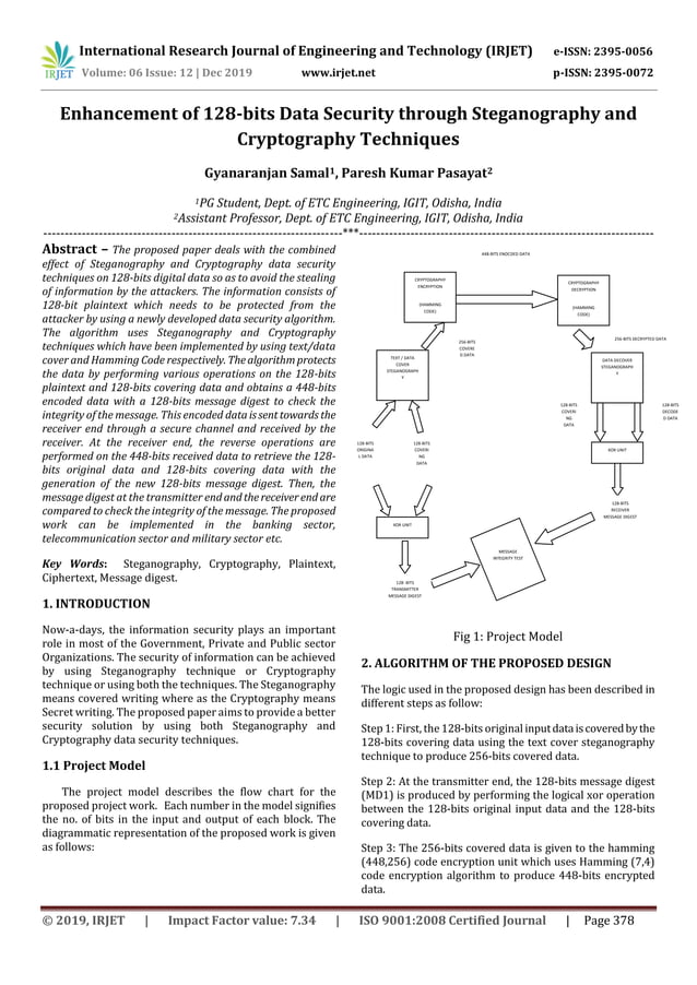 IRJET- Enhancement of 128-Bits Data Security through Steganography and Cryptography Techniques | PDF