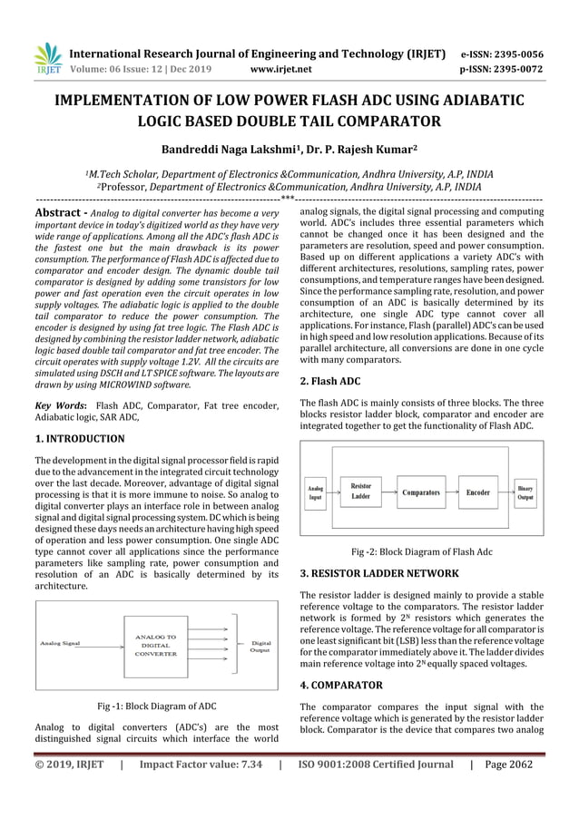 IRJET- Implementation of Low Power Flash ADC using Adiabatic Logic based Double Tail Comparator ...