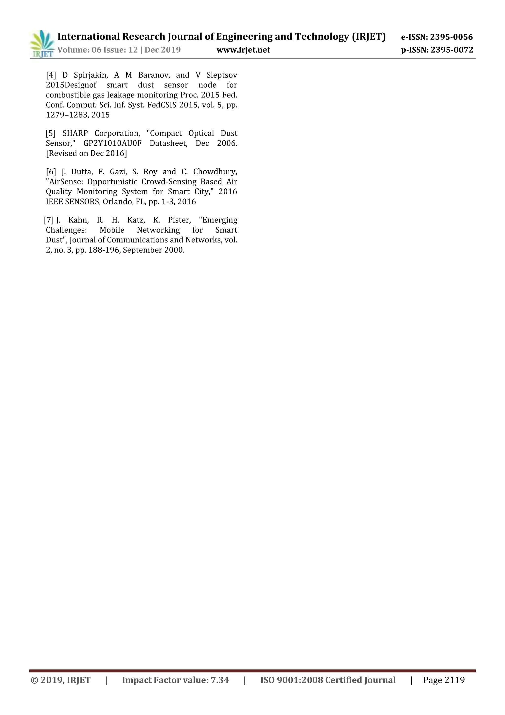 Irjet Design And Implementation Of Iot Based Portable Outdoor Dust Density Monitoring System Pdf