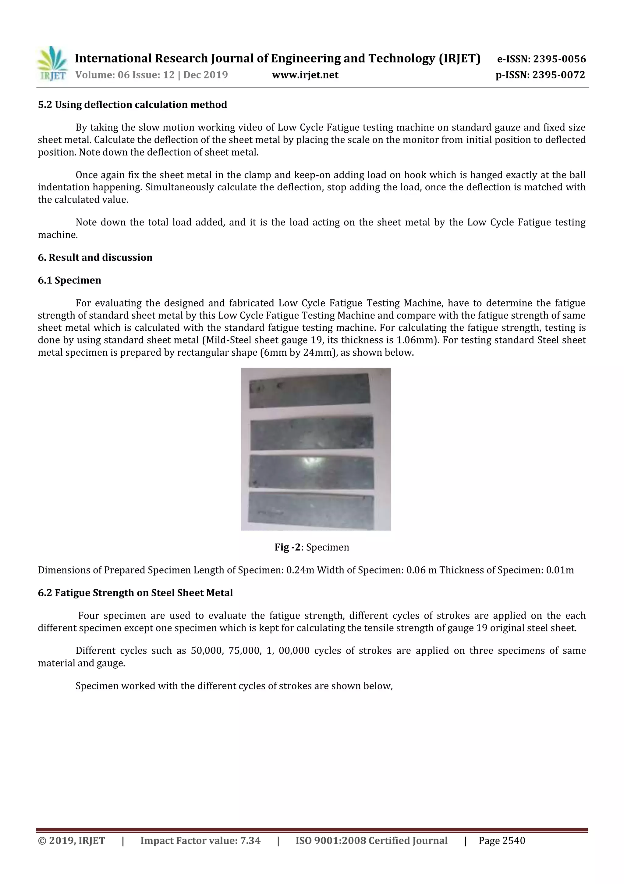 IRJET- Design and Fabrication of Fatigue Testing Machine for Sheetmetal ...