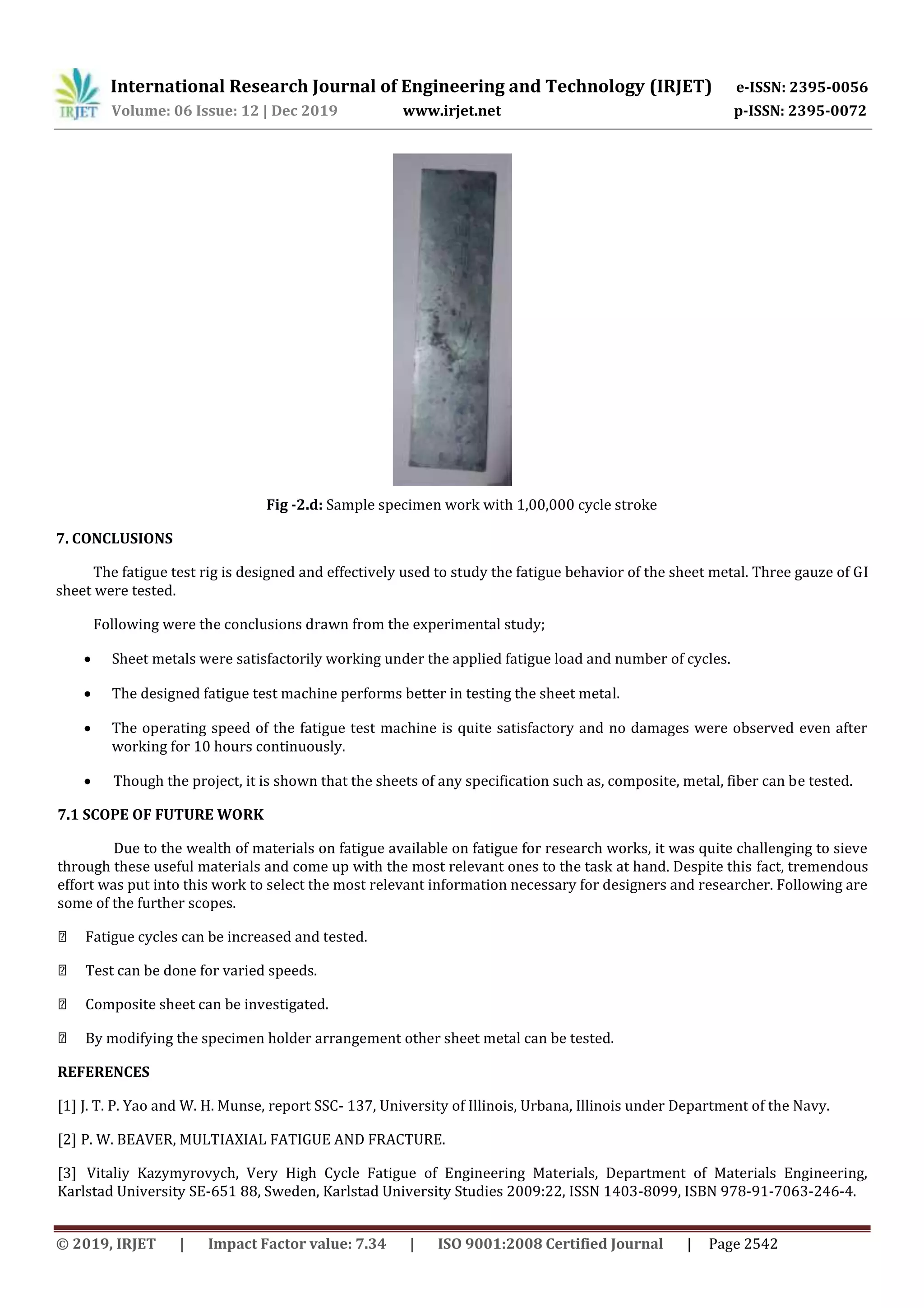 IRJET- Design and Fabrication of Fatigue Testing Machine for Sheetmetal ...