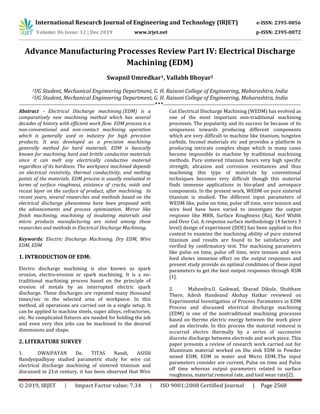 IRJET- Advance Manufacturing Processes Review Part IV: Electrical Discharge Machining (EDM) | PDF