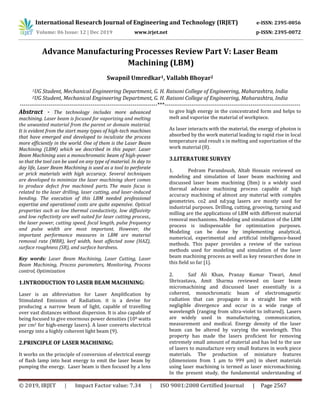 IRJET- Advance Manufacturing Processes Review Part V: Laser Beam Machining (LBM) | PDF | Physics ...
