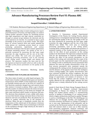 IRJET- Advance Manufacturing Processes Review Part VI: Plasma ARC Machining (PAM) | PDF