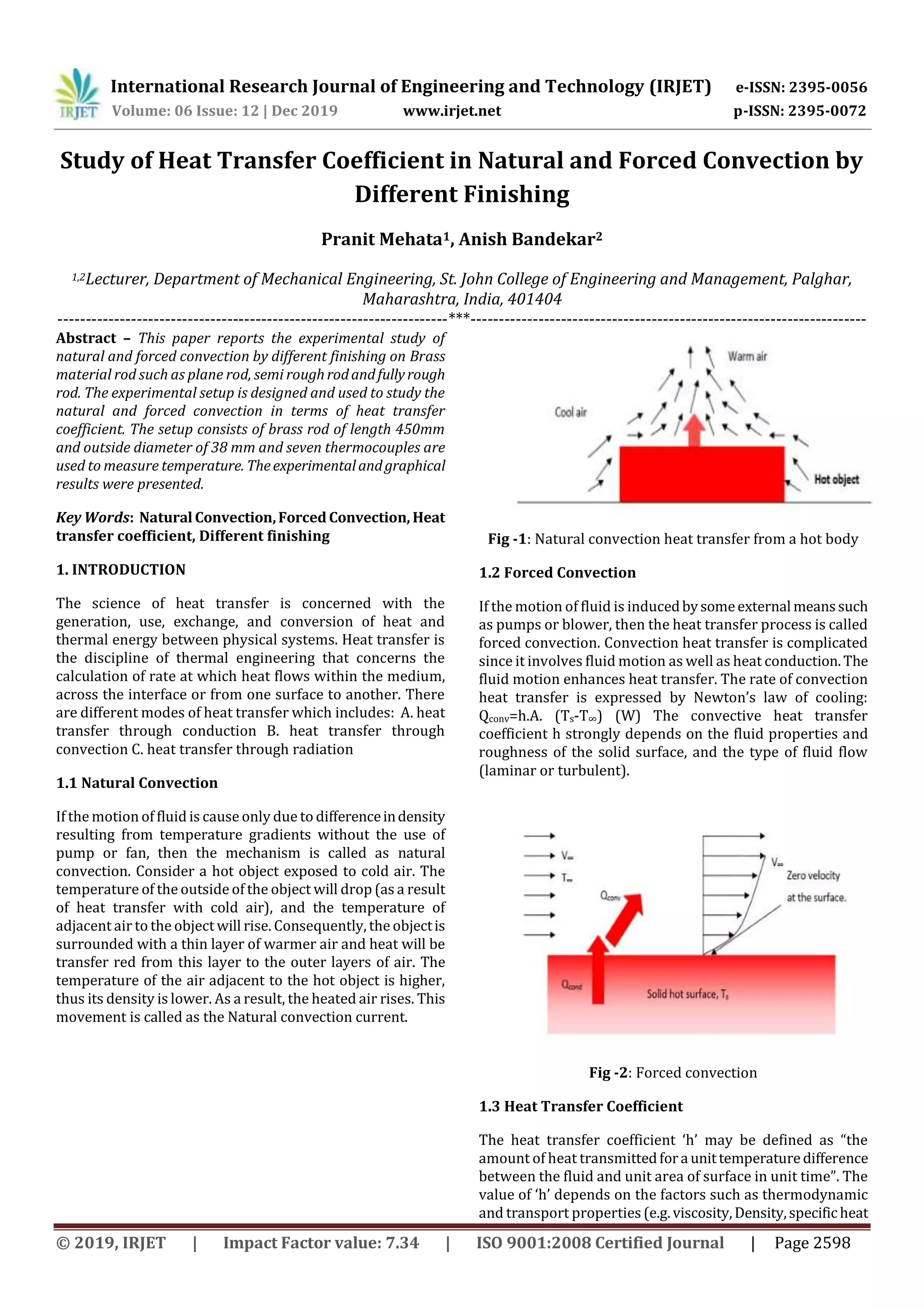 IRJET- Study of Heat Transfer Coefficient in Natural and Forced ...