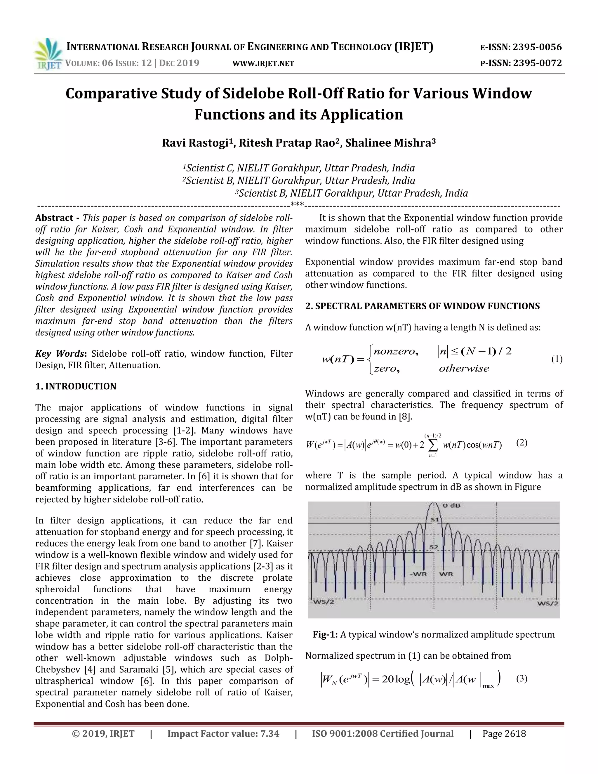 IRJET- Comparative Study of Sidelobe Roll-Off Ratio for Various Window ...