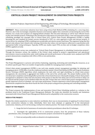IRJET- Critical Chain Project Management in Construction Projects | PDF