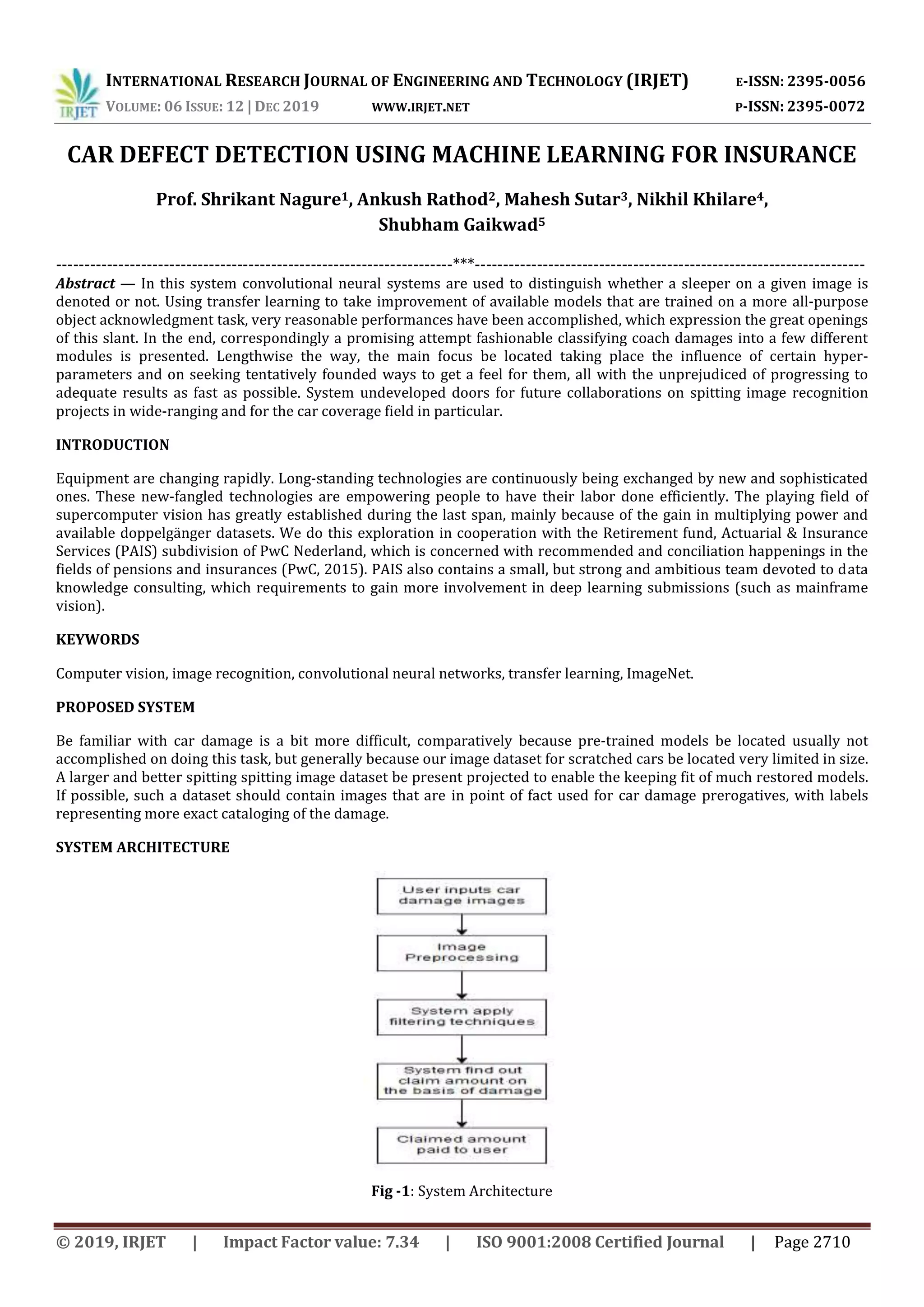 IRJET- Car Defect Detection using Machine Learning for Insurance | PDF ...