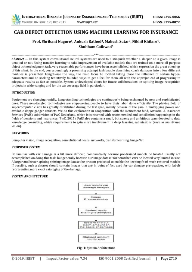 IRJET- Car Defect Detection using Machine Learning for Insurance | PDF | Free Download