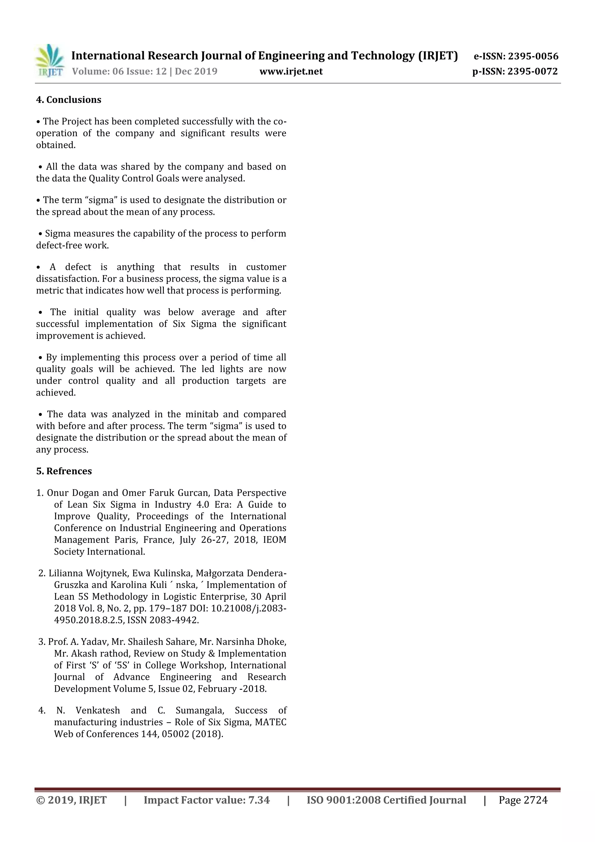 IRJET- Quality Improvement for LED Lights using Six Sigma | PDF