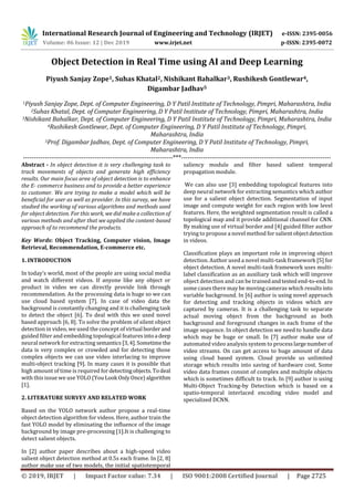 IRJET- Object Detection in Real Time using AI and Deep Learning | PDF