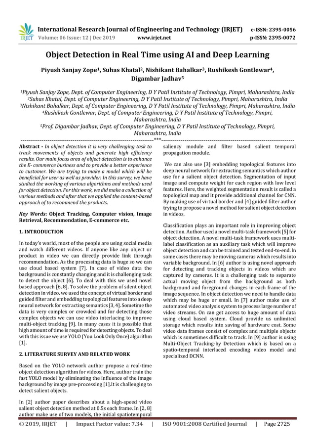 IRJET- Object Detection in Real Time using AI and Deep Learning | PDF IRJET- Object Detection in Real Time using AI and Deep Learning | PDF