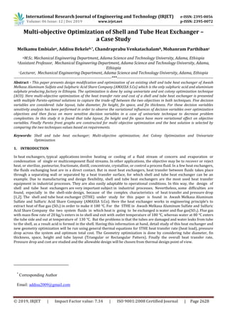 IRJET- Multi-Objective Optimization of Shell and Tube Heat Exchanger – A Case Study | PDF