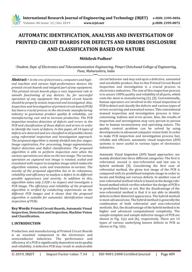 IRJET- Automatic Identification, Analysis and Investigation of Printed Circuit Boards for ...