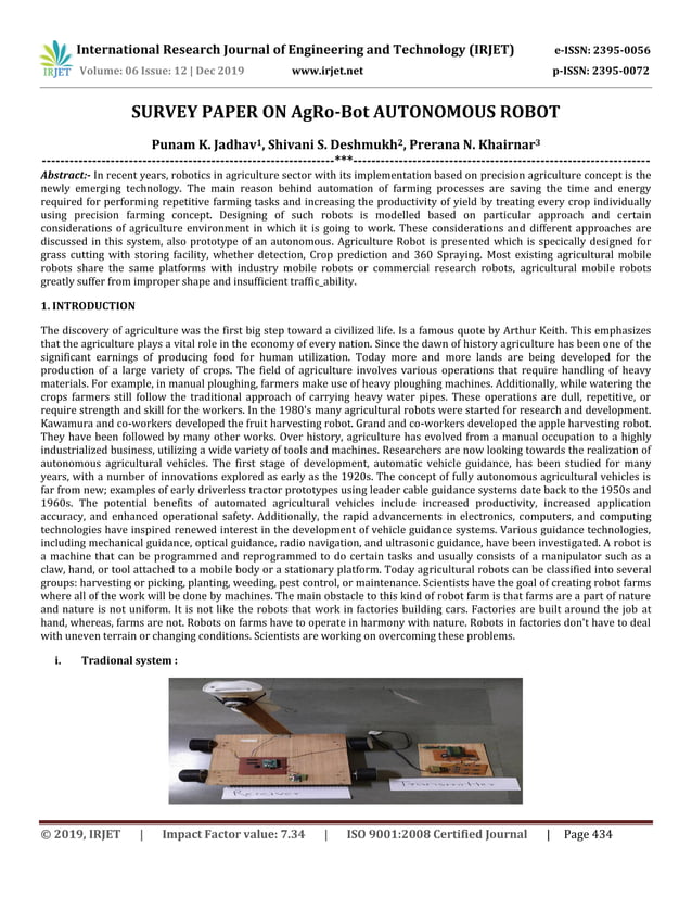 IRJET-Survey Paper on Agro-Bot Autonomous Robot | PDF