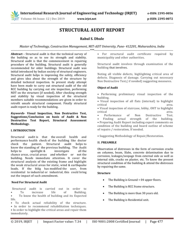 IRJET- Structural Audit Report | PDF