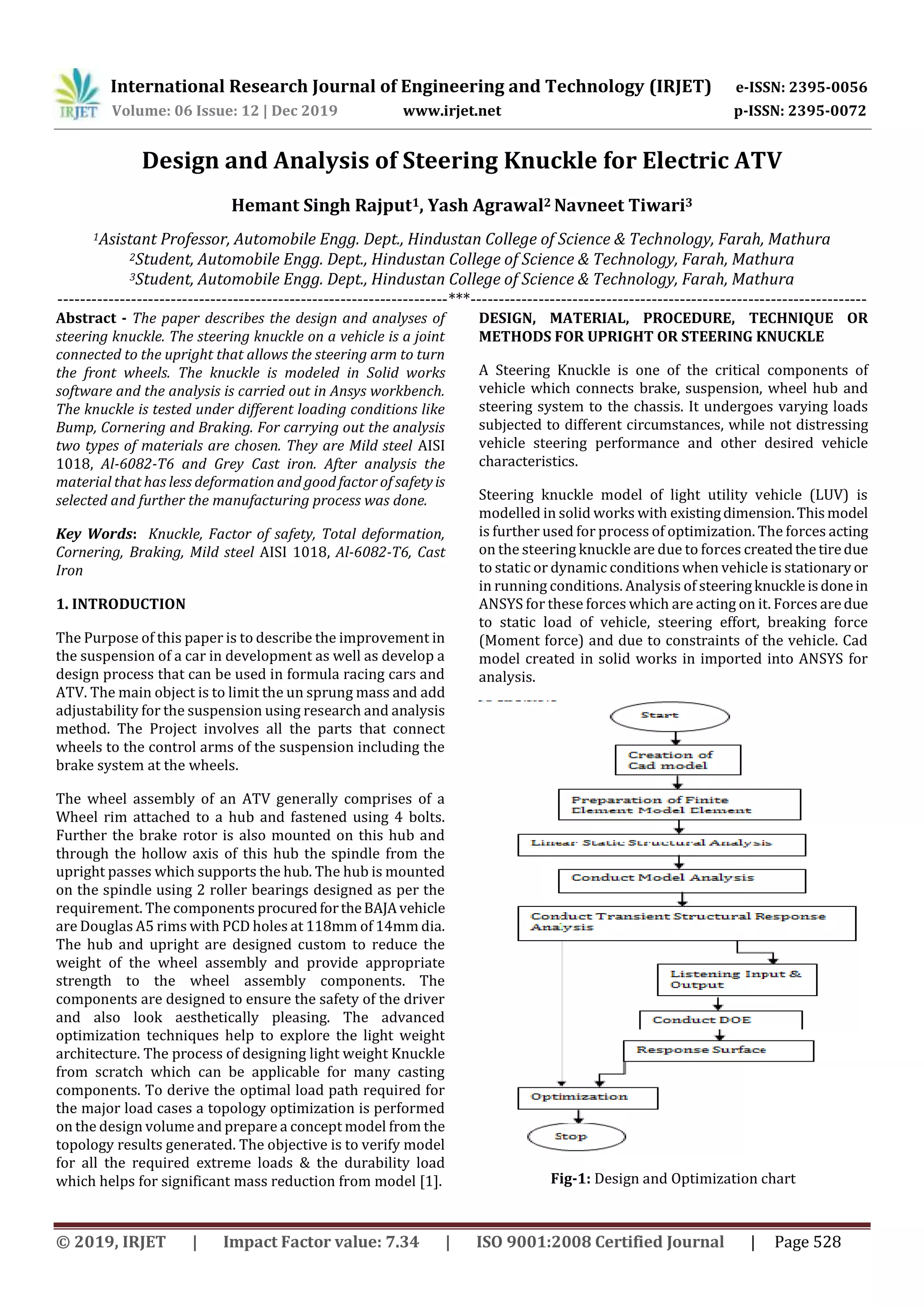 IRJET- Design and Analysis of Steering Knuckle for Electric ATV | PDF