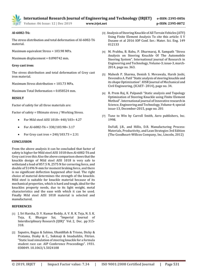 IRJET- Design and Analysis of Steering Knuckle for Electric ATV | PDF