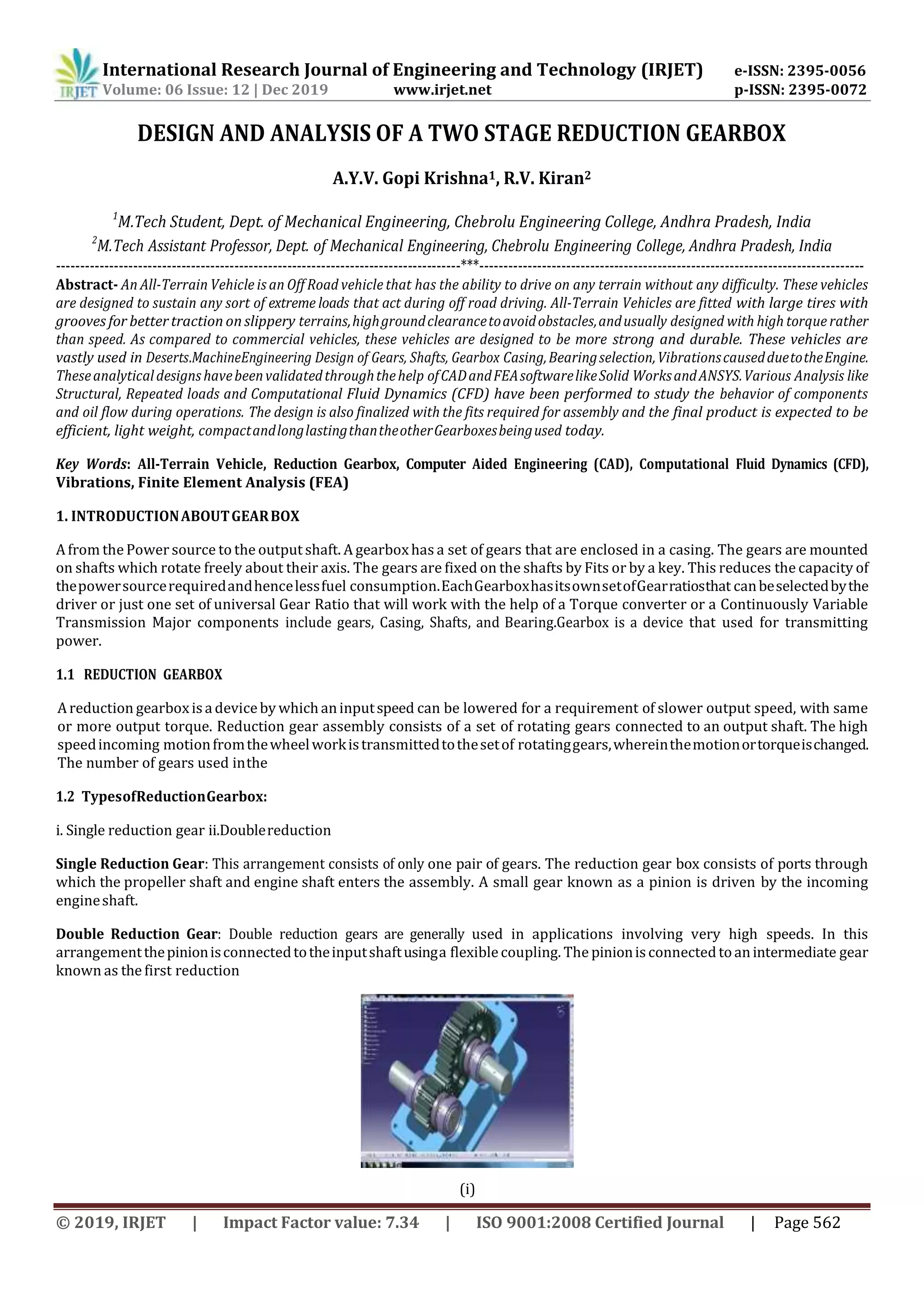 IRJET- Design and Analysis of a Two Stage Reduction Gearbox | PDF